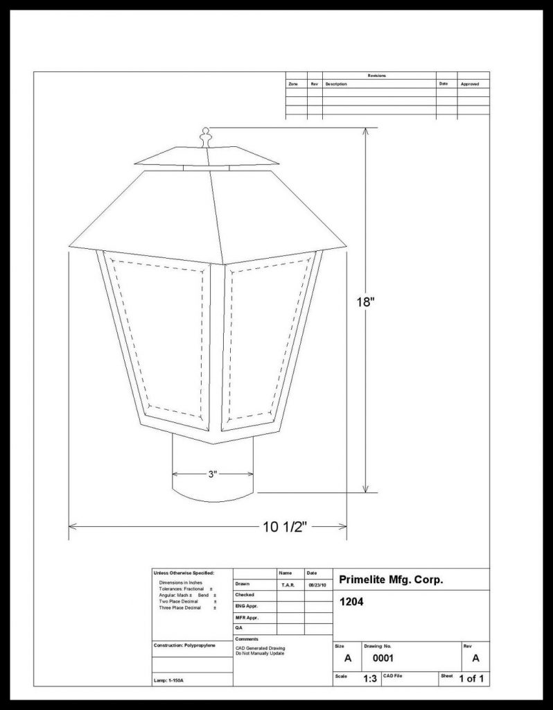 Polypropylene 10.5″ x 18″ Lantern Post Light - Primelite Manufacturing