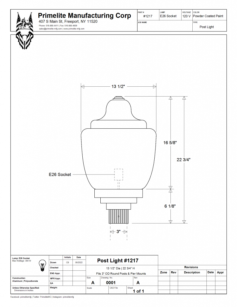 Medium Polycarbonate Acorn Street Light - Primelite Manufacturing