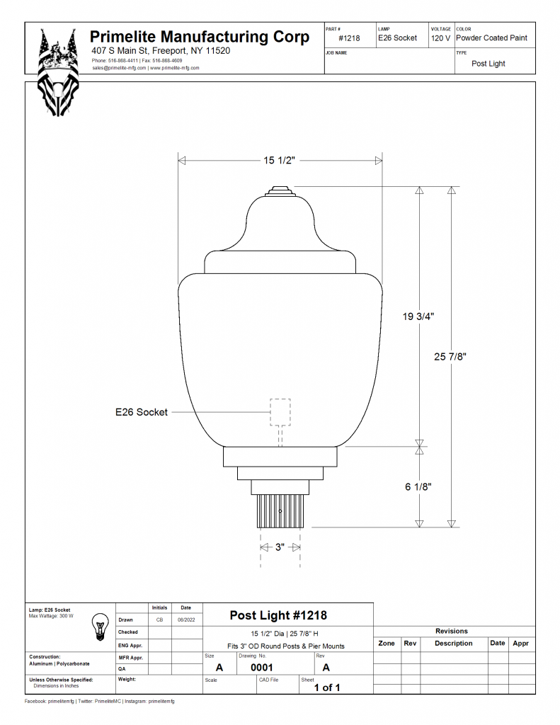 Large Polycarbonate Acorn Street Light - Primelite Manufacturing