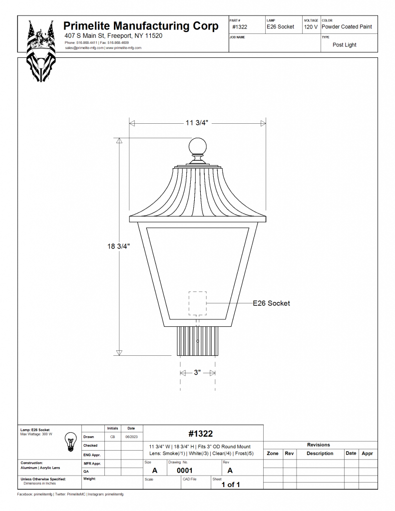 4 Panel Cast Lantern Post Light - Primelite Manufacturing