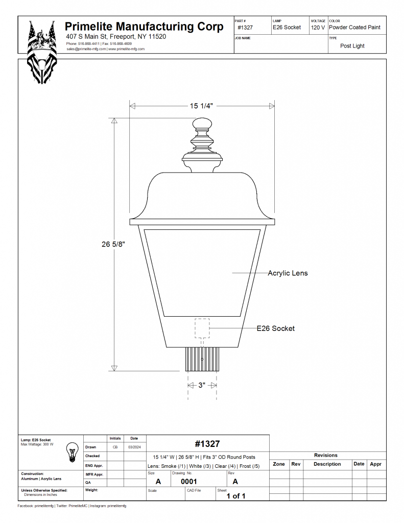 Large 27″ x 15″ Sturdy LED Post Light - Primelite Manufacturing