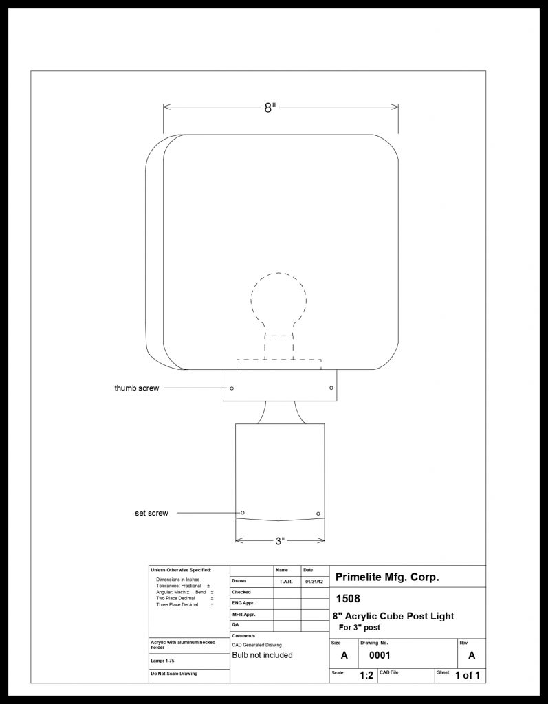 Acrylic Cube Post Light - Primelite Manufacturing