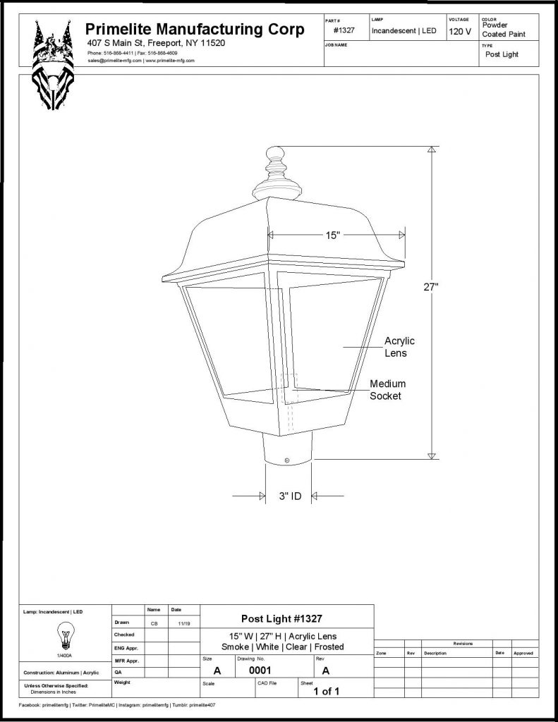 Large 27″ x 15″ Sturdy LED Post Light – Dark Sky Friendly - Primelite ...