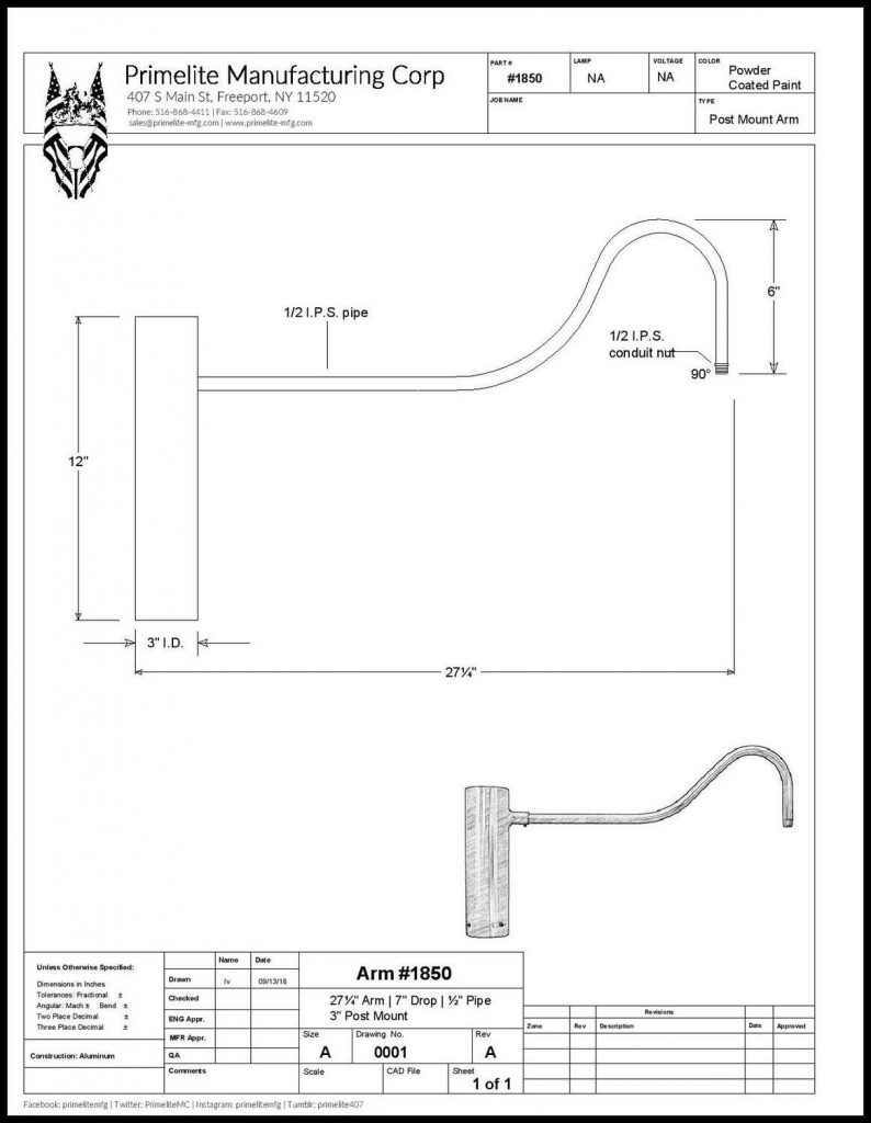 Standard Gooseneck Post Mount - Primelite Manufacturing