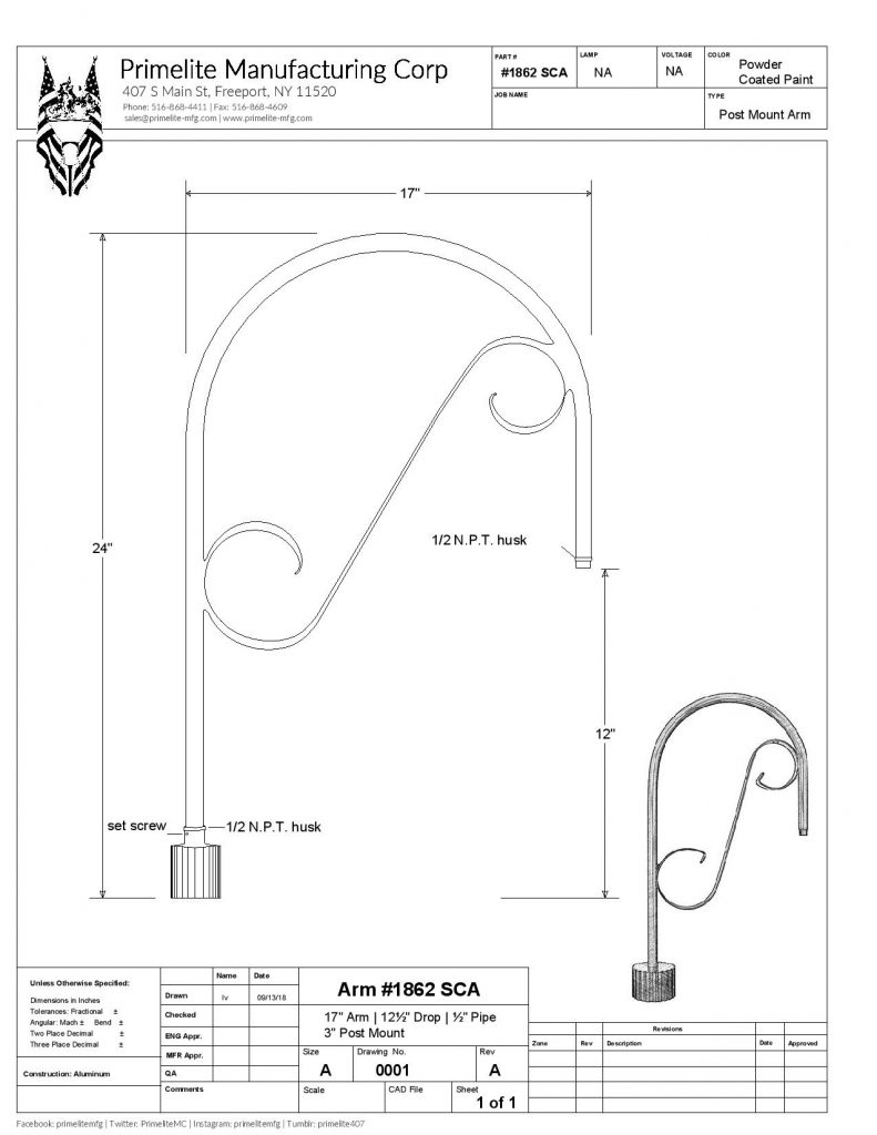 U-Shaped Arm Decorative Post Mount - Primelite Manufacturing