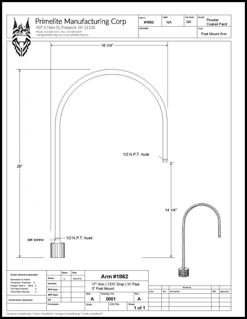 U-Shaped Arm Post Mount - Primelite Manufacturing