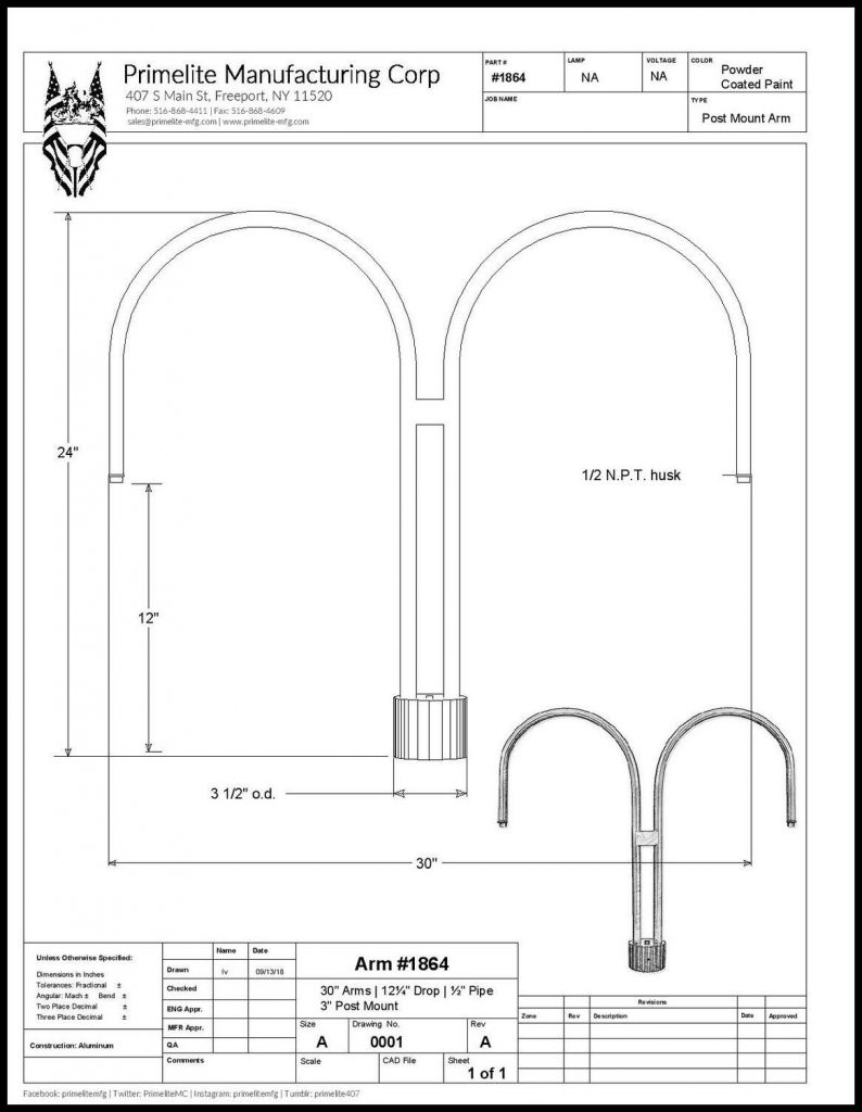 Medium Double Aluminum J Arm Post Mount - Primelite Manufacturing
