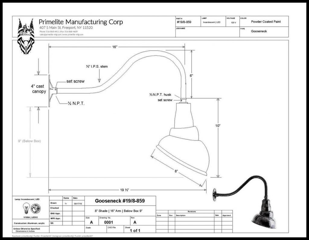 Small Emblem Shade on Small Gooseneck Arm - Primelite Manufacturing
