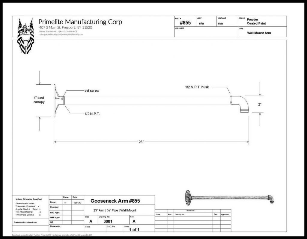 8ft Linear LED Light on Straight Arms - Primelite Manufacturing