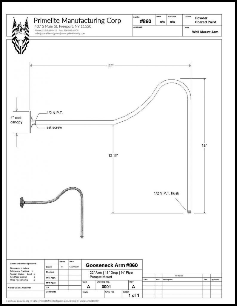 Drop Down Gooseneck Arm - Primelite Manufacturing