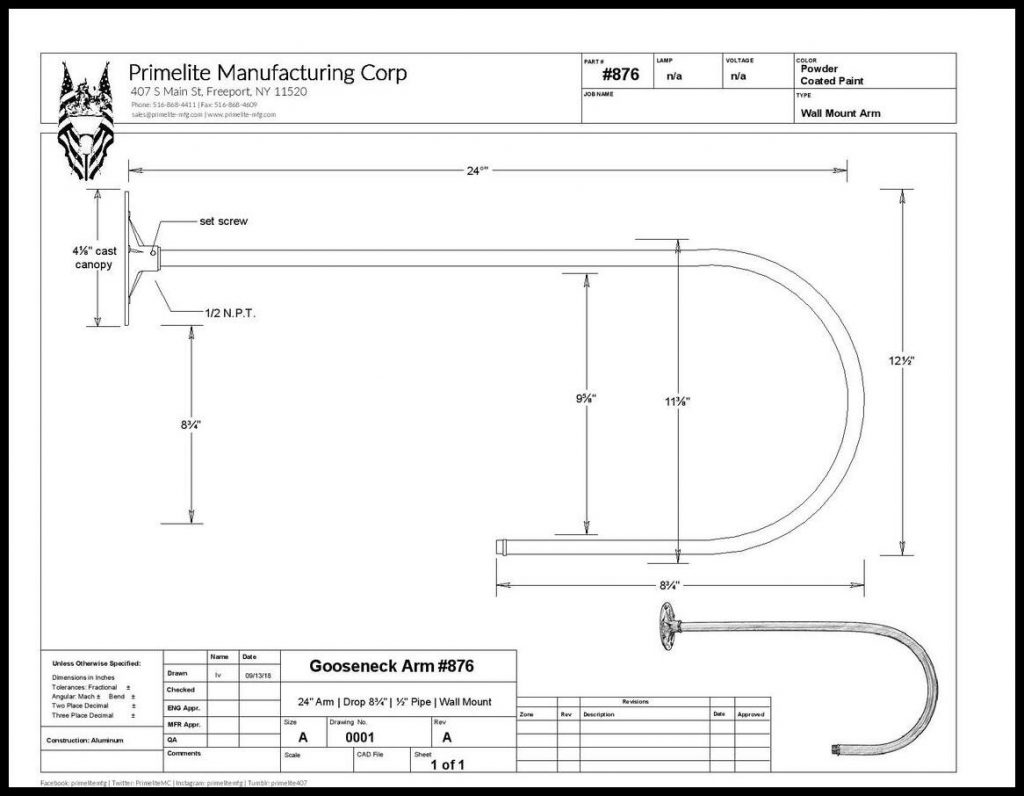 U Shape Bend Back Gooseneck Arm - Primelite Manufacturing