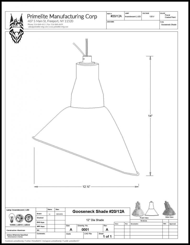Twelve-Inch Angle Sign Shade Head - Primelite Manufacturing