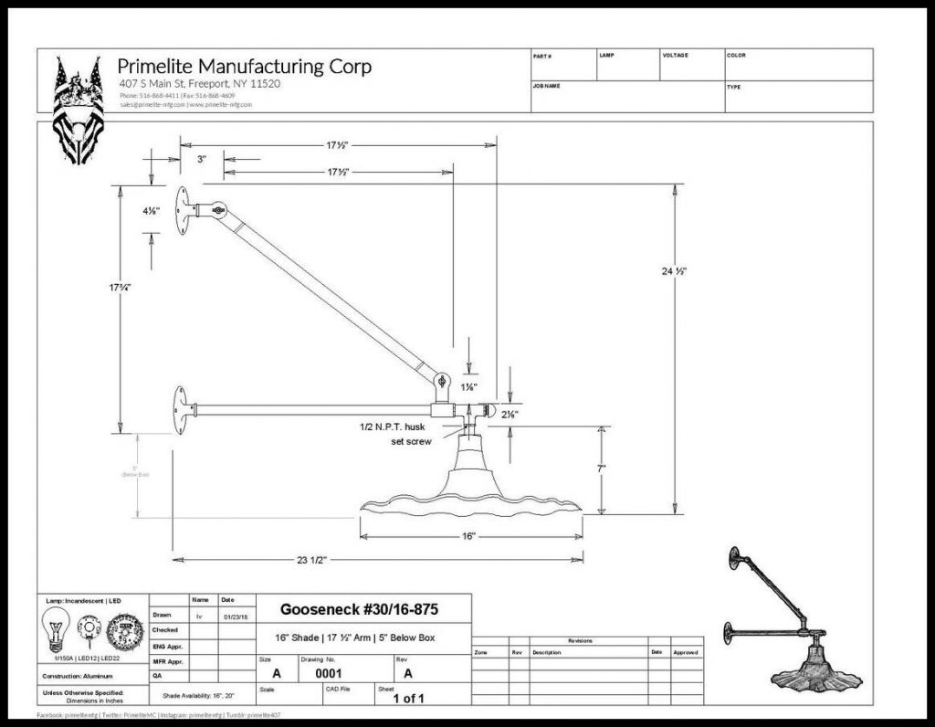 Radial Wave Shade on Double Mount Wall Bracket - Primelite Manufacturing