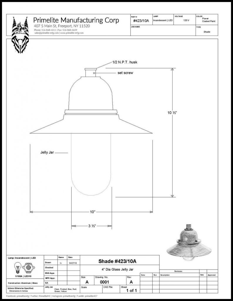 Cylinder Jelly Jar Shade - Primelite Manufacturing