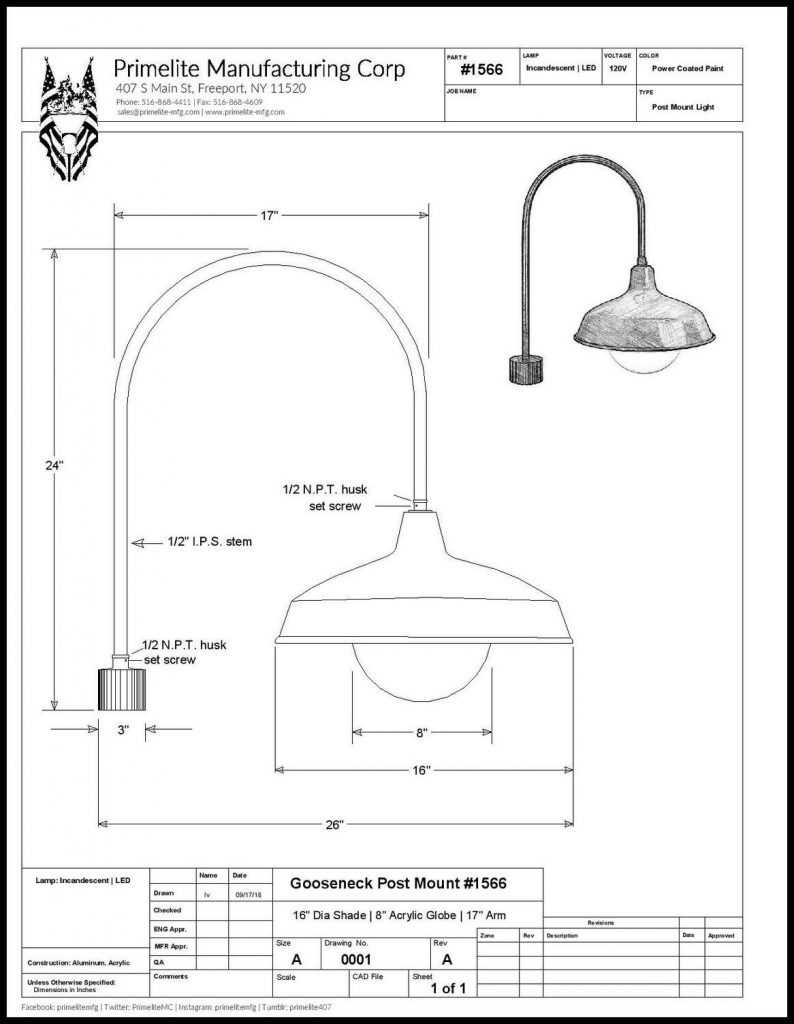Gooseneck RLM Barn Shade with Globe Post Light - Primelite Manufacturing