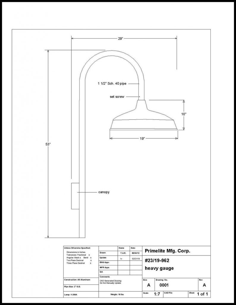 RLM Barn Shade on Heavy Gauge J Arm - Primelite Manufacturing