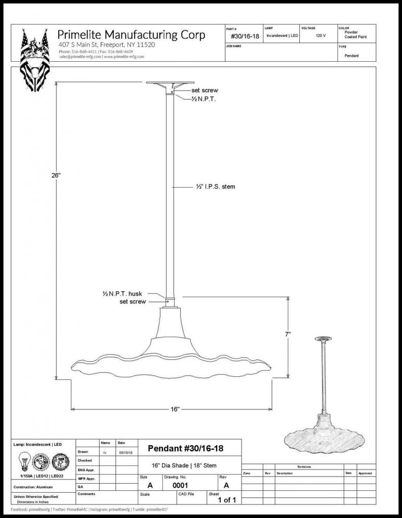 Radial Wave Stem Pendant - Primelite Manufacturing
