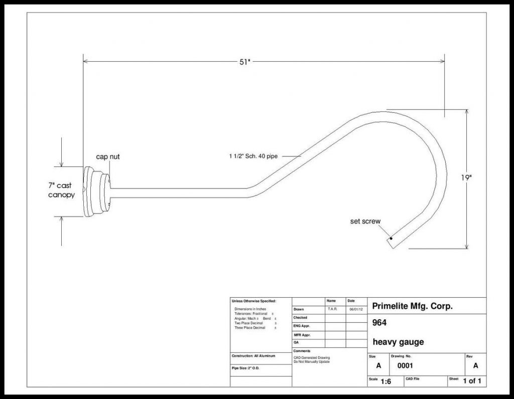 Heavy Gauge Bend Back Arm - Primelite Manufacturing
