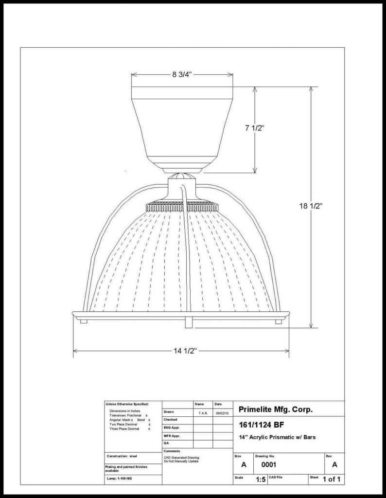 Prismatic Hanging Dome w/ Bars – Ballast Flush - Primelite Manufacturing