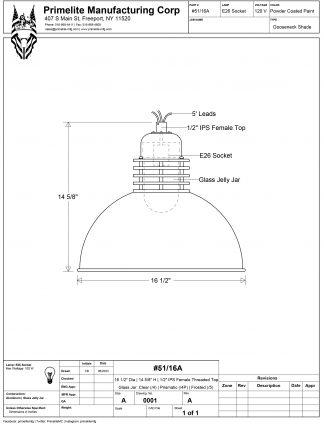 Gooseneck Jelly Jar Shade #51/16A - Primelite Manufacturing