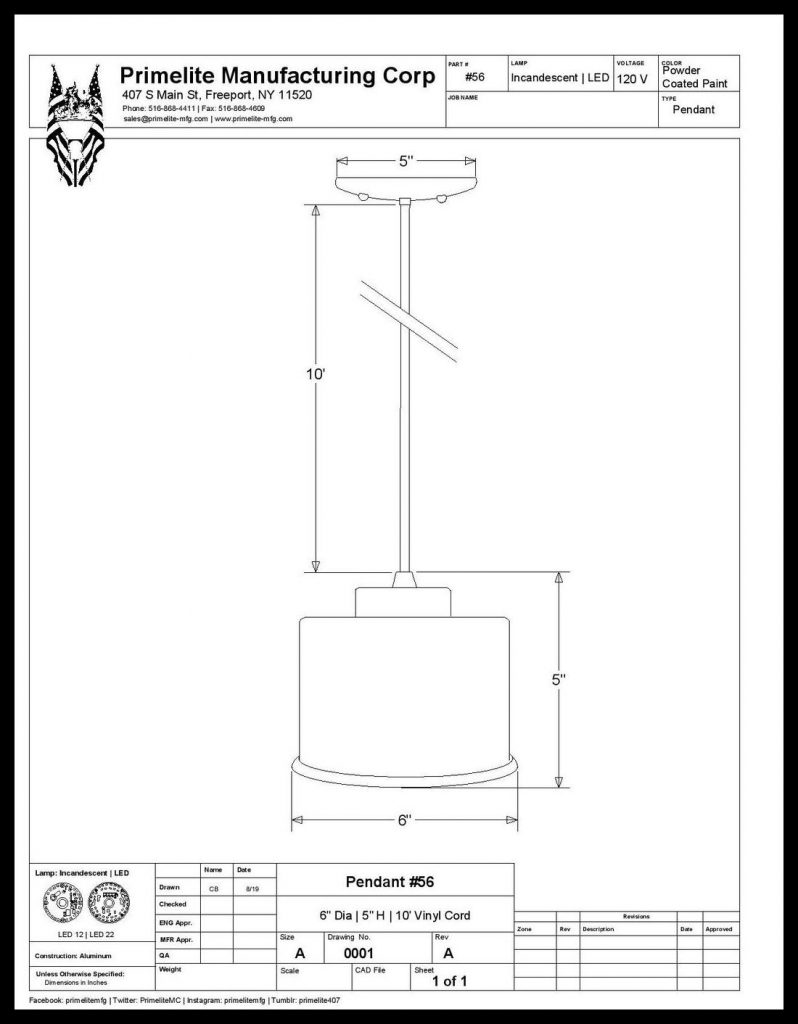 6″ x 4″ Can Pendant Light - Primelite Manufacturing