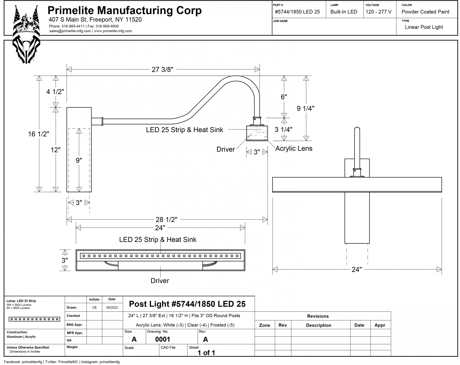 2′ LED Linear Post Mount Sign Light - Primelite Manufacturing