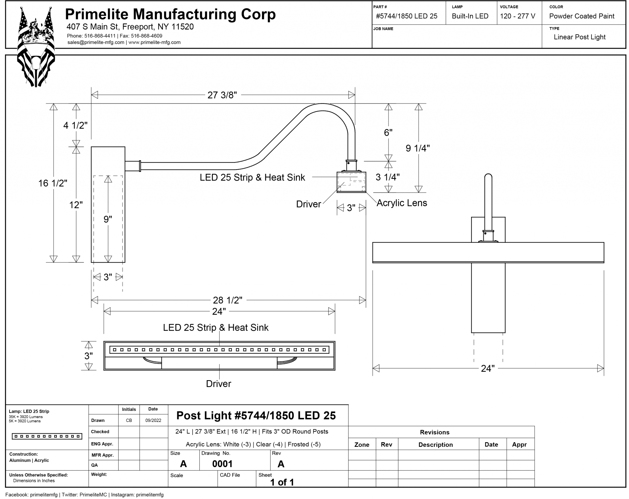 2′ LED Linear Post Mount Sign Light - Primelite Manufacturing