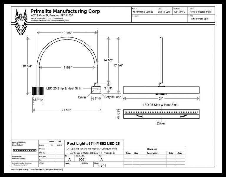 2′ LED Linear Sign Light on Loop Arm Post Mount - Primelite Manufacturing