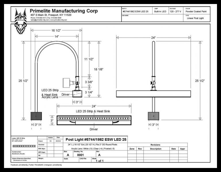 2′ LED Linear Sign Light Post Mount with Swivel - Primelite Manufacturing