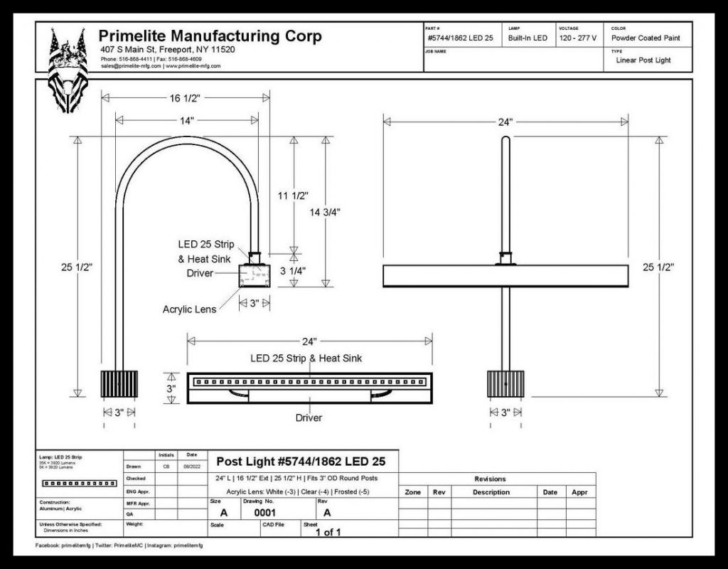 2′ LED Linear Sign Light Post Mount - Primelite Manufacturing