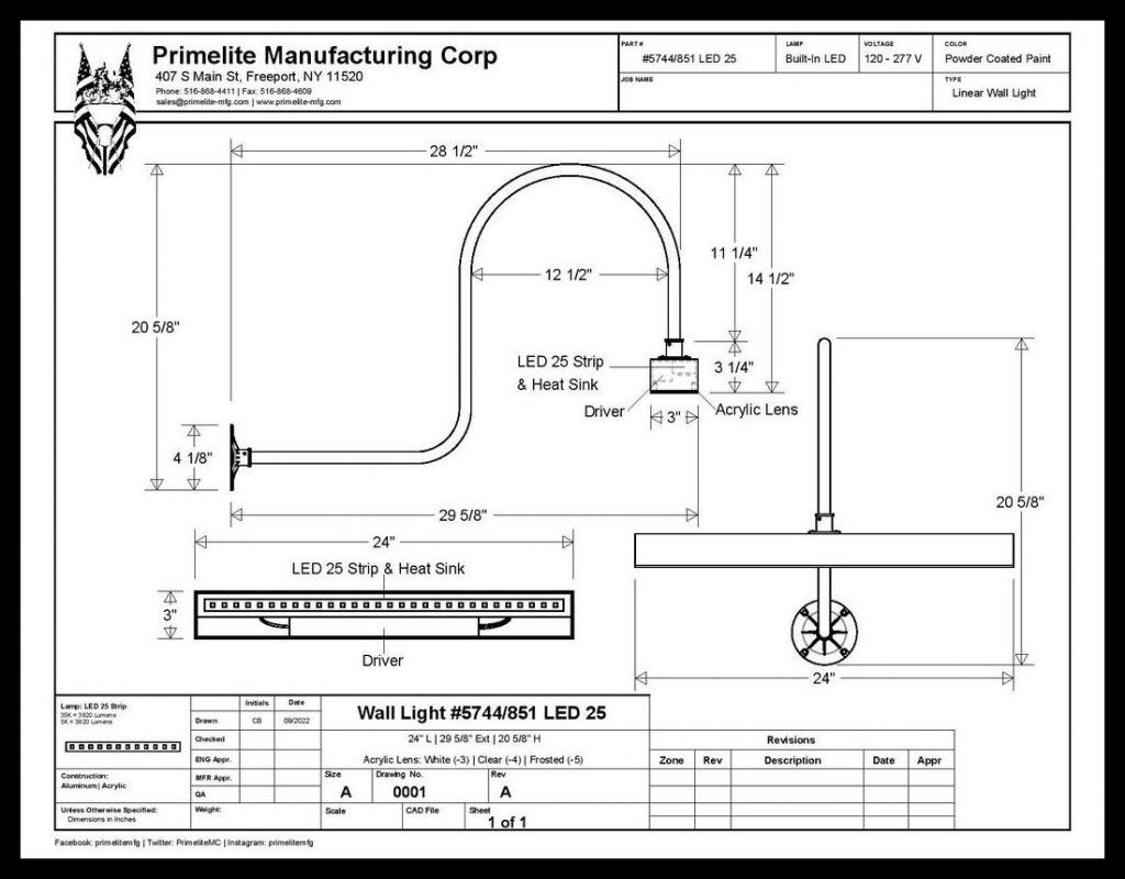 2′ LED Linear Sign Light on Large Gooseneck Arm - Primelite Manufacturing