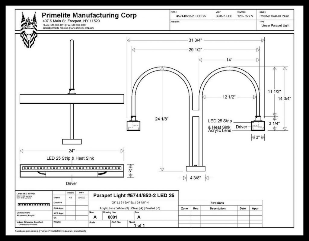 2′ LED Linear Sign Light on Double Parapet Mount Arms - Primelite ...