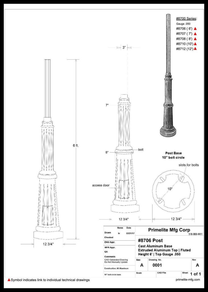 Fluted-Top Double Cast Base Post | #8700 Series - Primelite Manufacturing