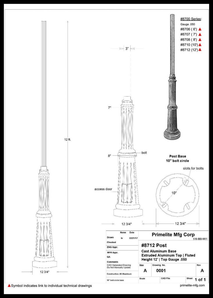Fluted-Top Double Cast Base Post | #8700 Series - Primelite Manufacturing